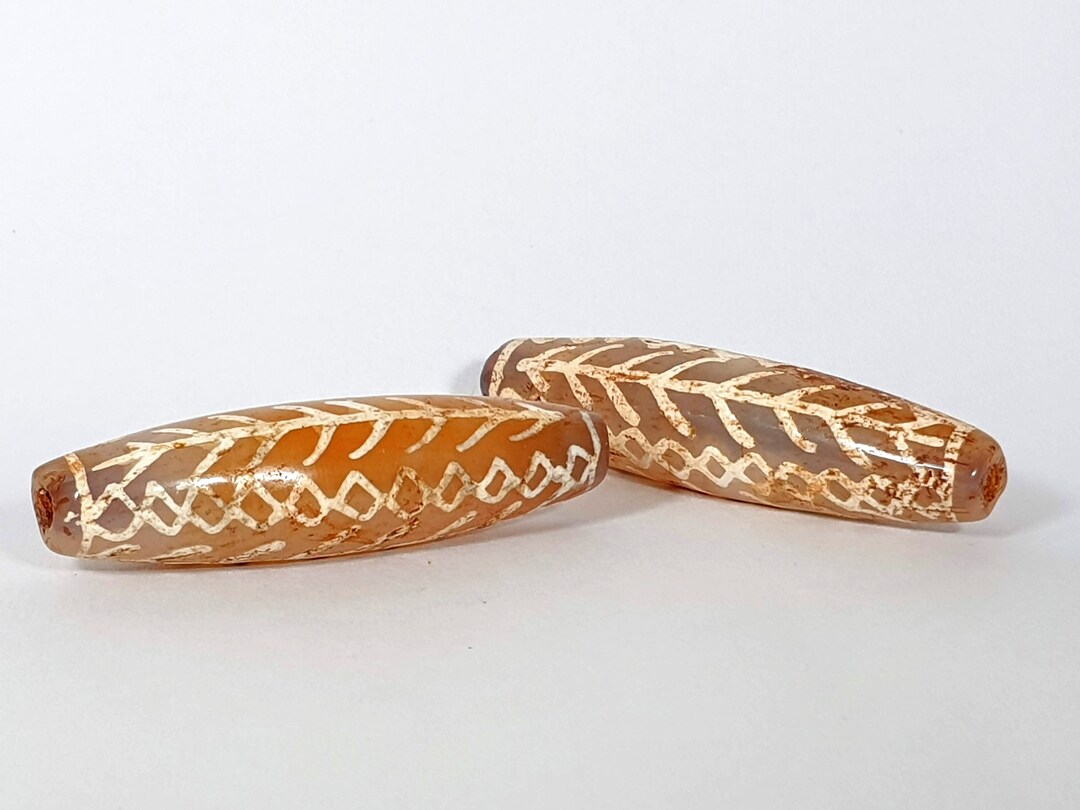 Pair of Antique Fish Bone Motif Carnelian Dzi Beads (CP-4) - Etsy