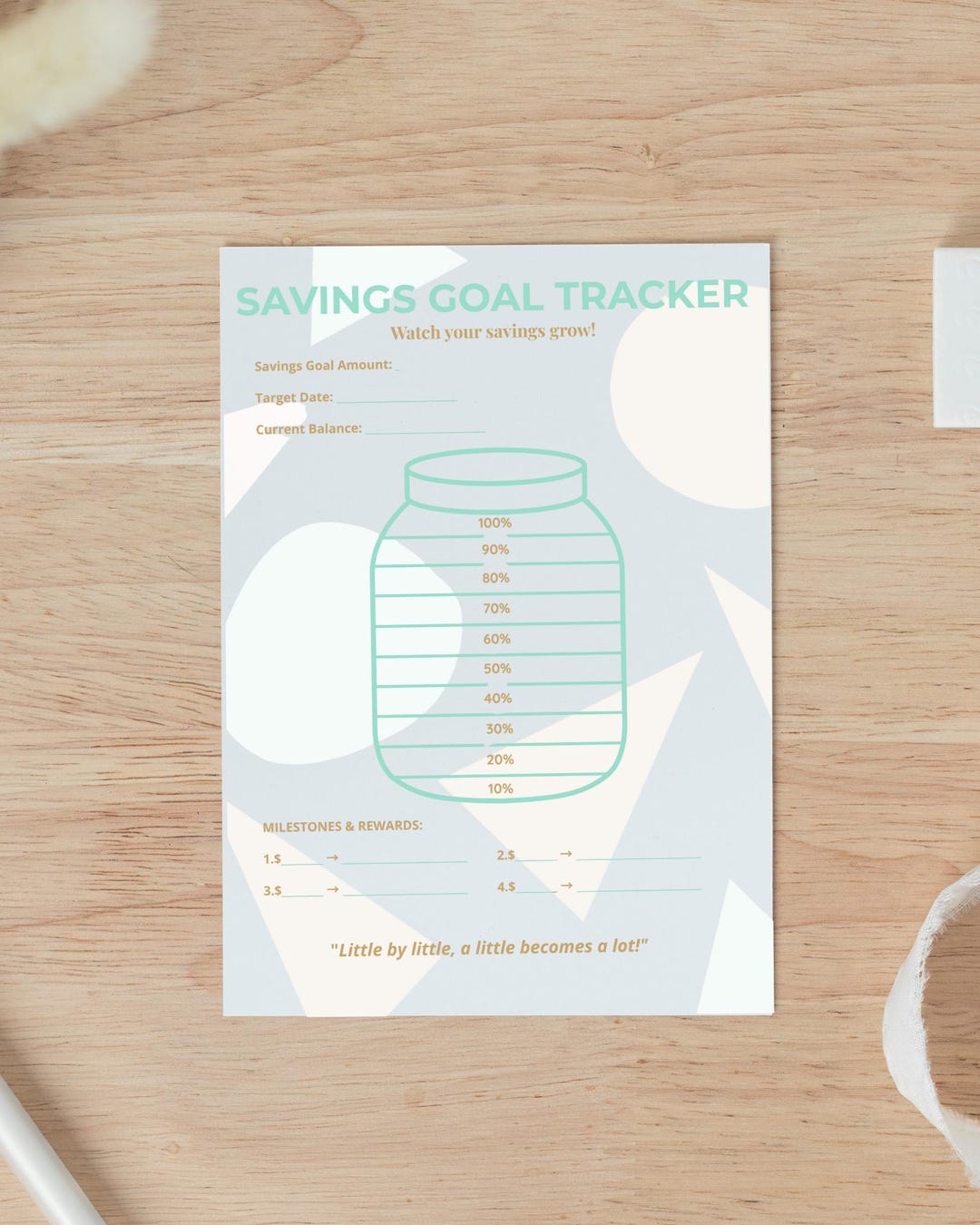 Savings Goal Tracker Printable | Mint & Gold Financial Goal Chart ...