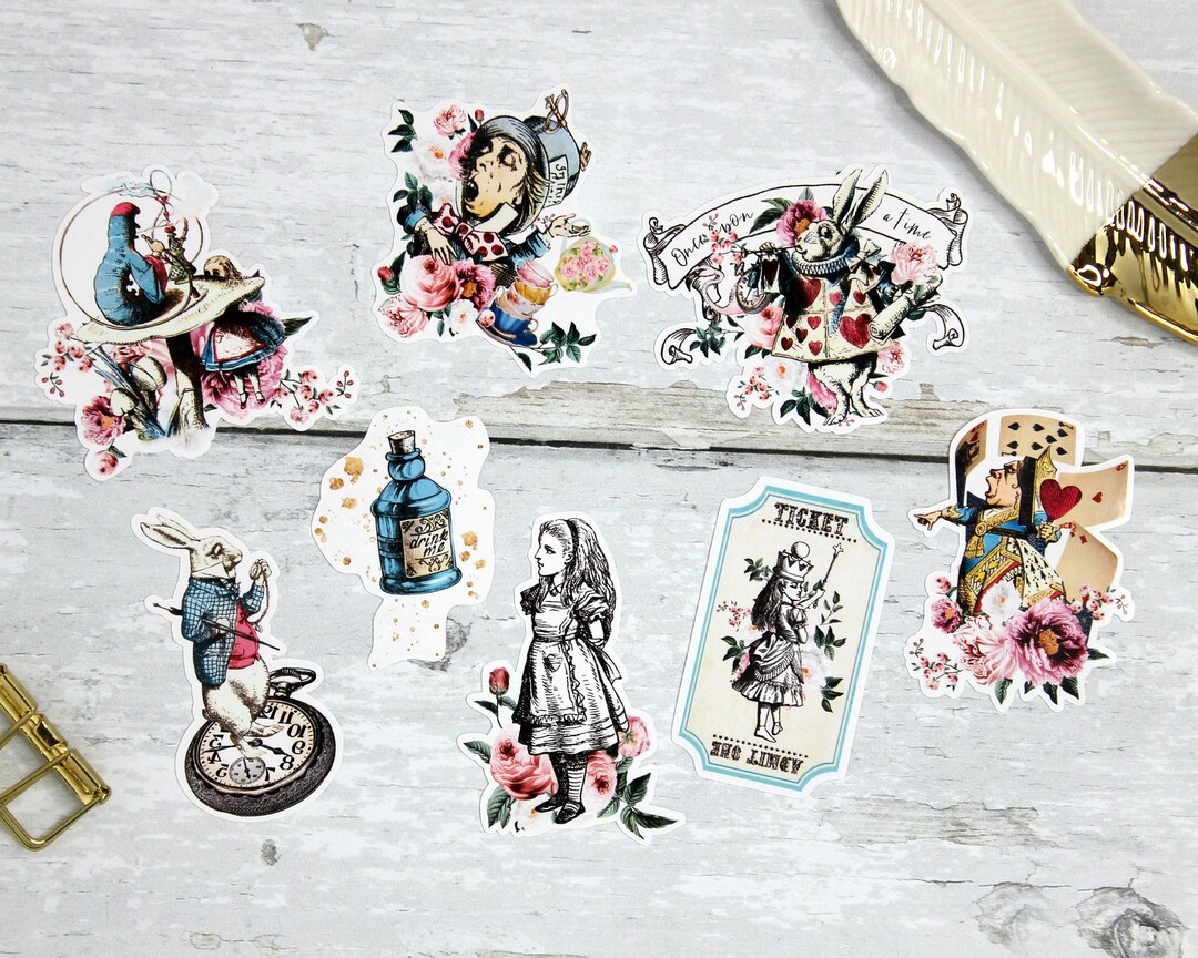 Alice in Wonderland Vintage Stickers White Rabbit Mad Hatter Whimsical ...