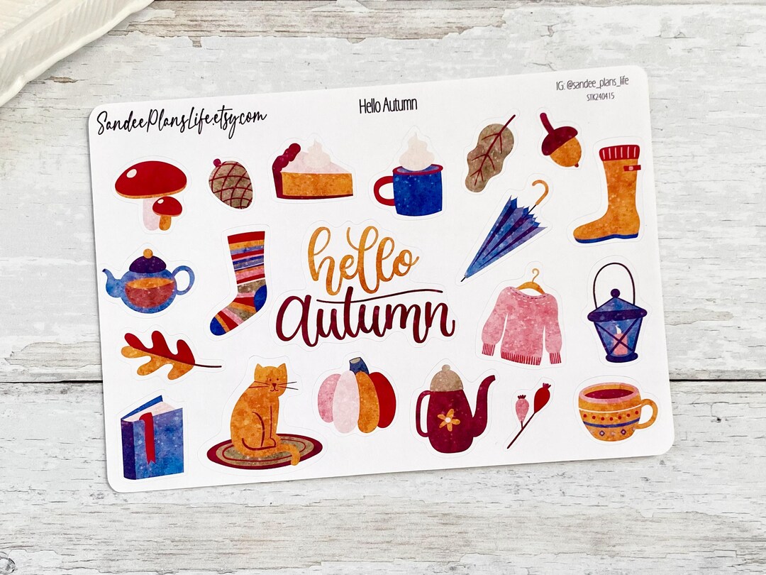 Hello Autumn Watercolor Stickers | Cute Fall Stickers | Hygge | Cozy ...