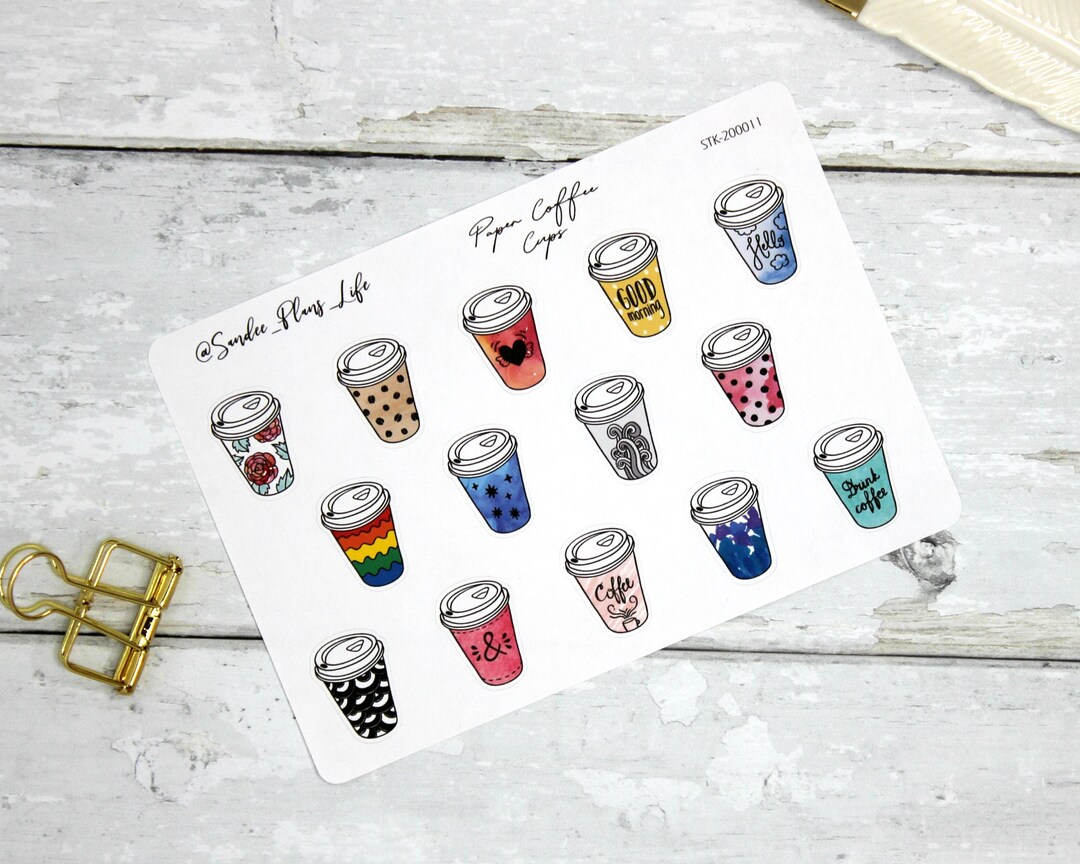 Coffee Cup Stickers, Coffee to Go, Paper Cups, Planner Stickers ...
