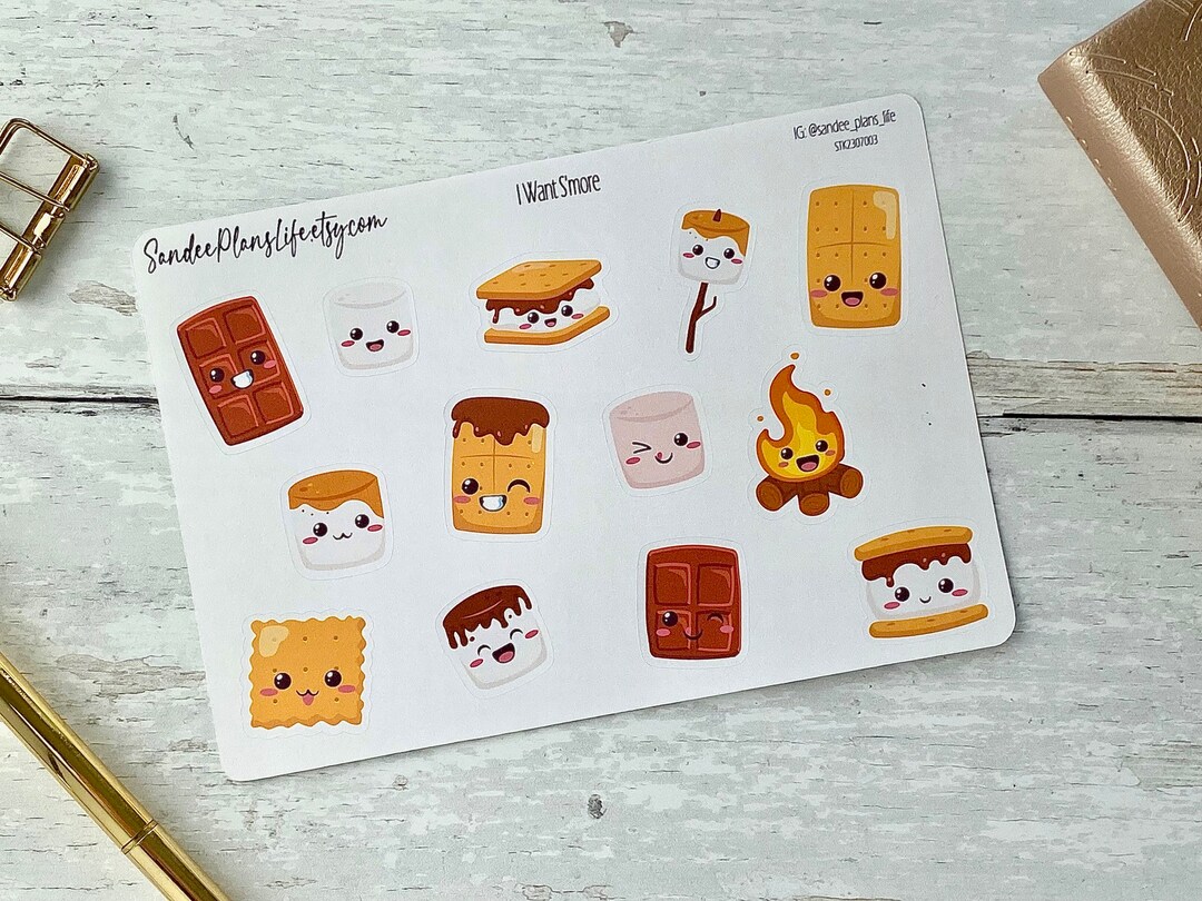 I Want S'more / S'mores | Cute Kawaii Smores Stickers | Campfire ...