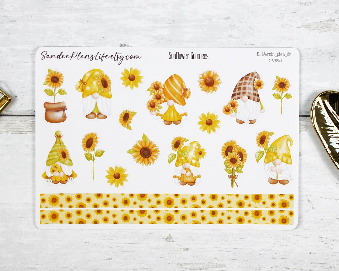 Sunflower Gnomees | Watercolor Sunflower Gnome Stickers | Yellow ...