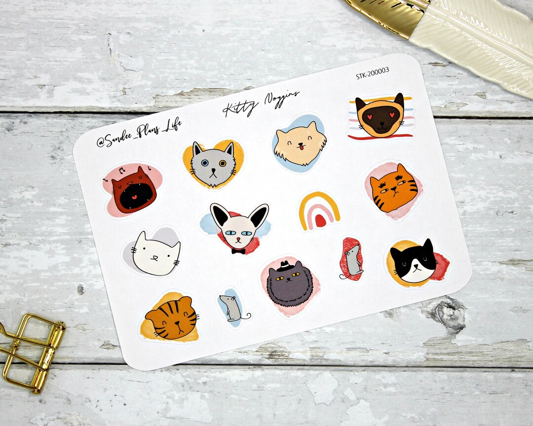 Cat Stickers, Planner Stickers, Bullet Journal Stickers, Cat Face ...