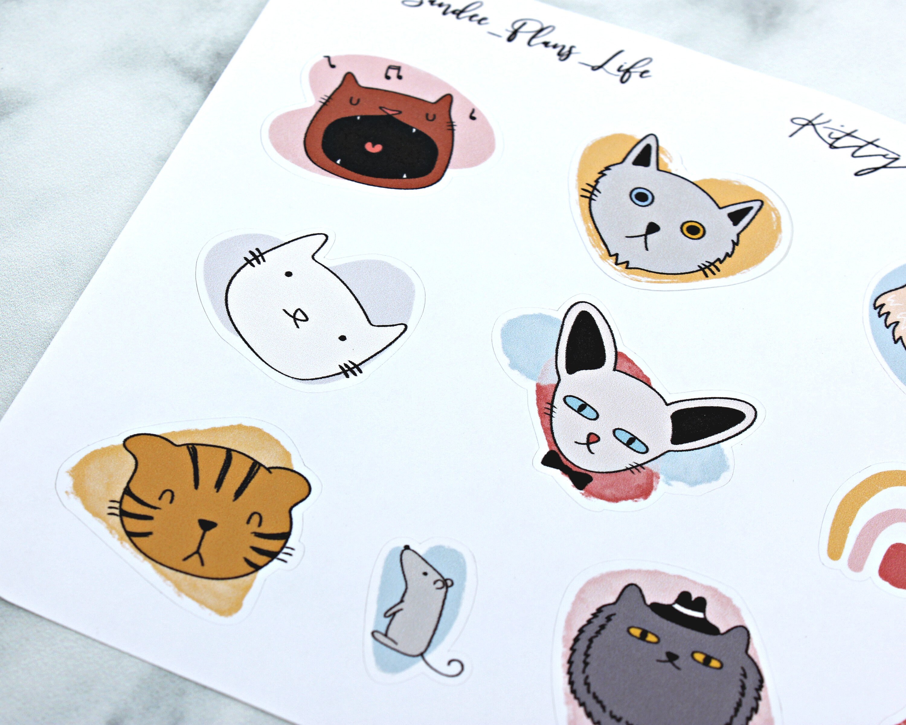 Cat Stickers, Planner Stickers, Bullet Journal Stickers, Cat Face ...