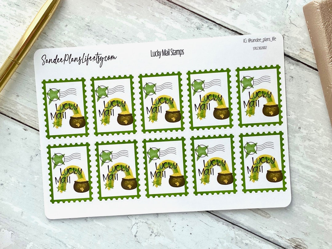 Lucky Mail Faux Postage Stamp Stickers | St. Patrick's Day, Happy Mail ...