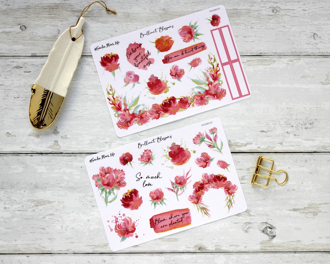 Brilliant Blossoms Watercolor Floral Header Sticker Set, A5, Journal ...