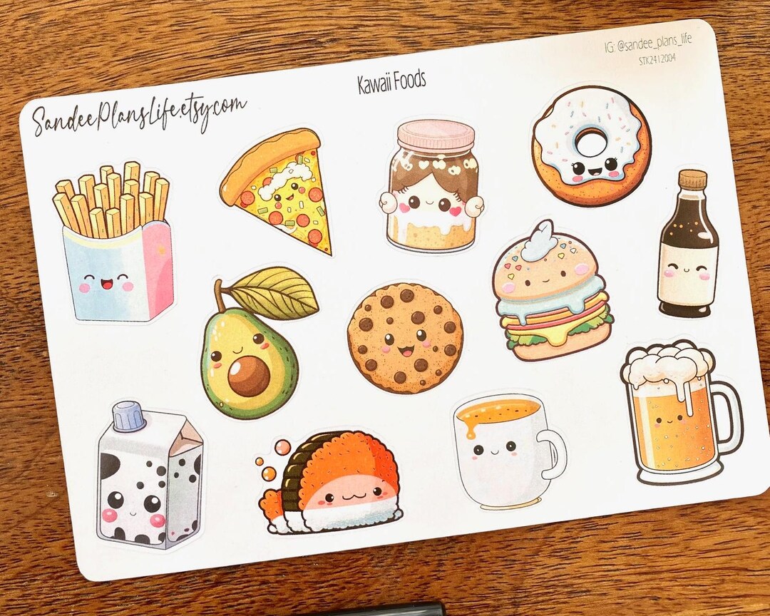Kawaii Foods Colorful Stickers | Cute Kawaii Food | Pizza French Fries ...