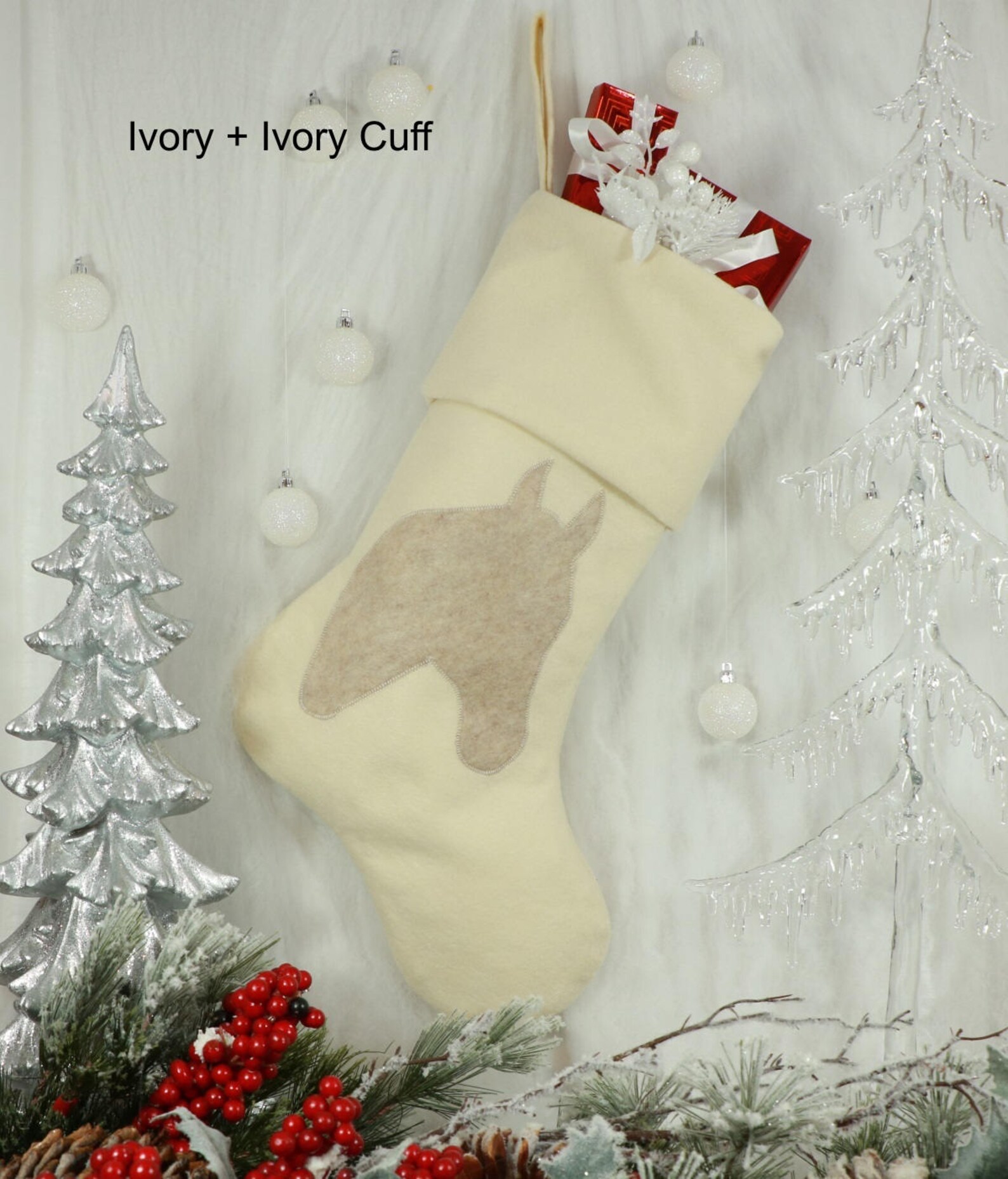 Horse Christmas Stocking. Stocking Size: 8.5" Cuff, 12" Foot, 20'' Tall ...