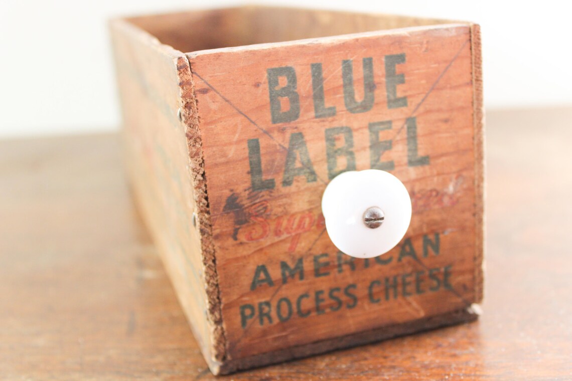 Rustic Wood Cheese Box 5lbs, Blue Label Cheese Drawer Distressed Wooden ...