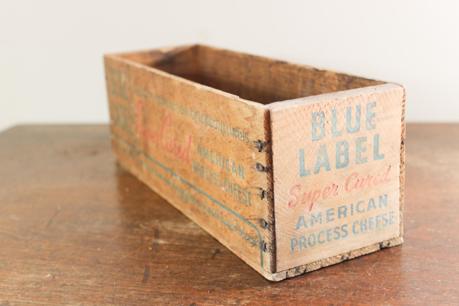 Rustic Wood Cheese Box 5lbs, Blue Label Cheese Drawer Distressed Wooden ...