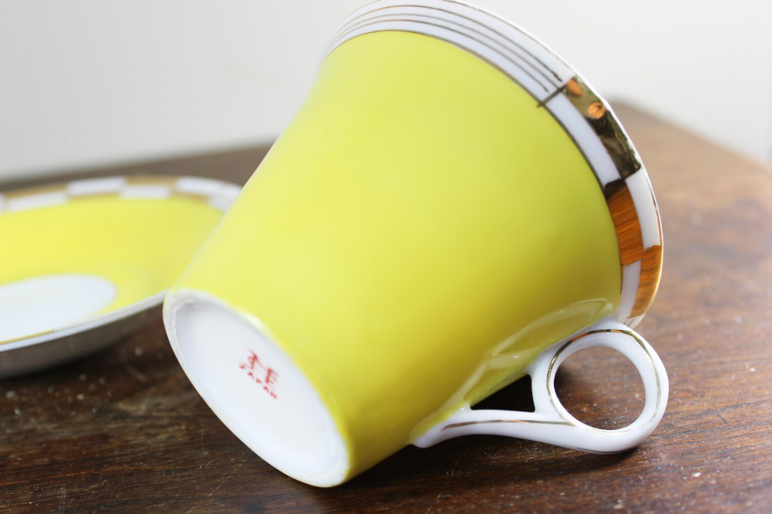 Vintage CN Japan Tea Cup and Saucer Bright Yellow Made in Japan Painted ...