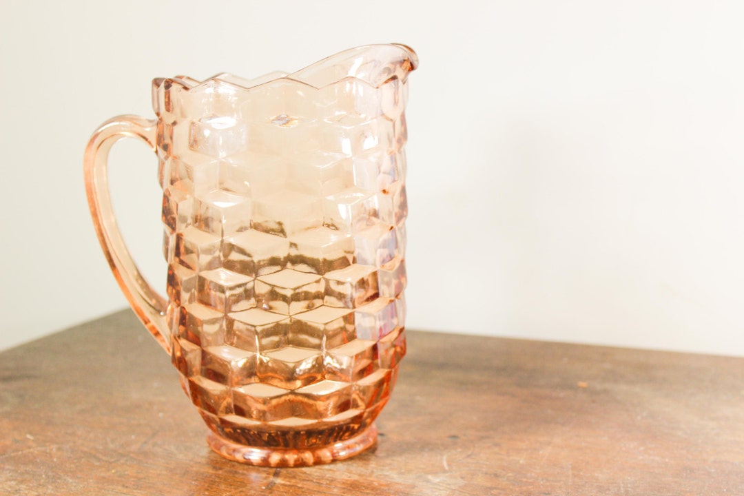 Pressed Crystal Glass Pitcher, Cube Cubist Water Pitcher Ice Tea Retro ...