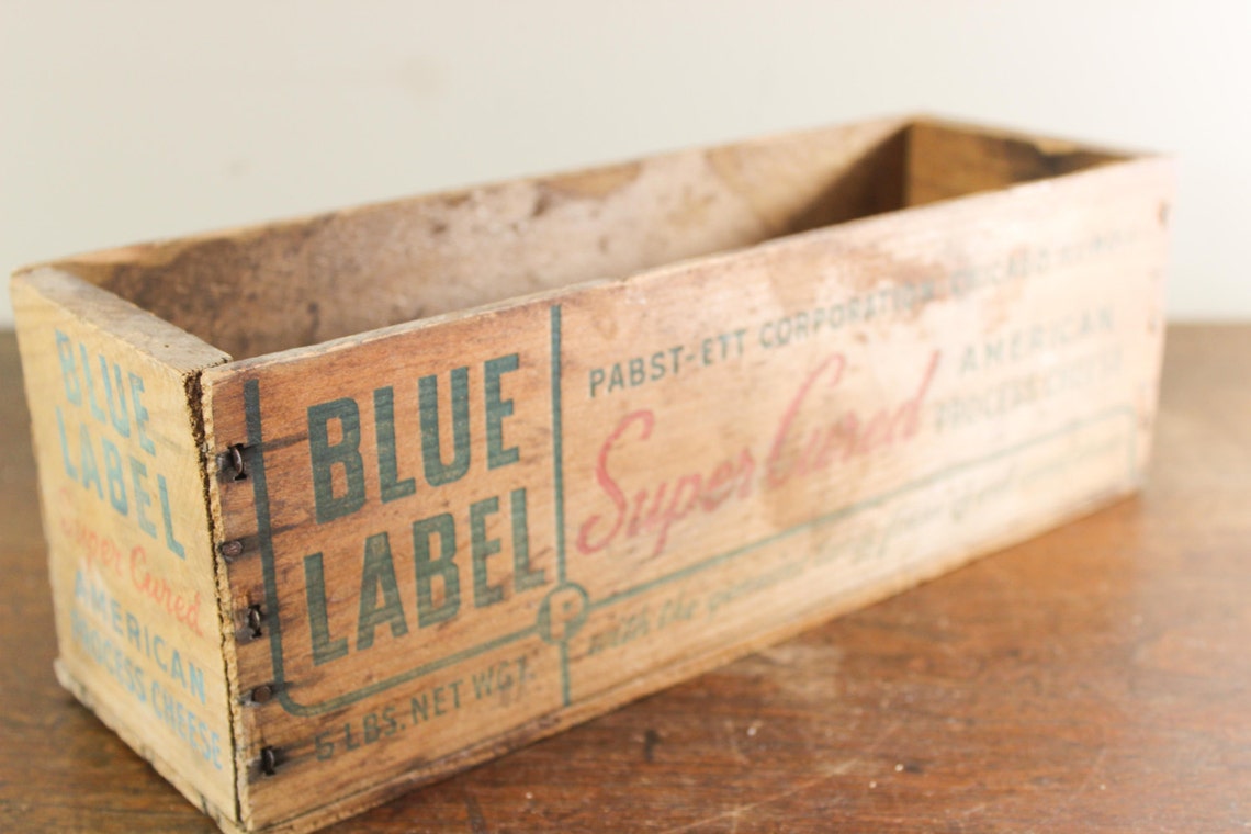 Rustic Wood Cheese Box 5lbs, Blue Label Cheese Drawer Distressed Wooden ...