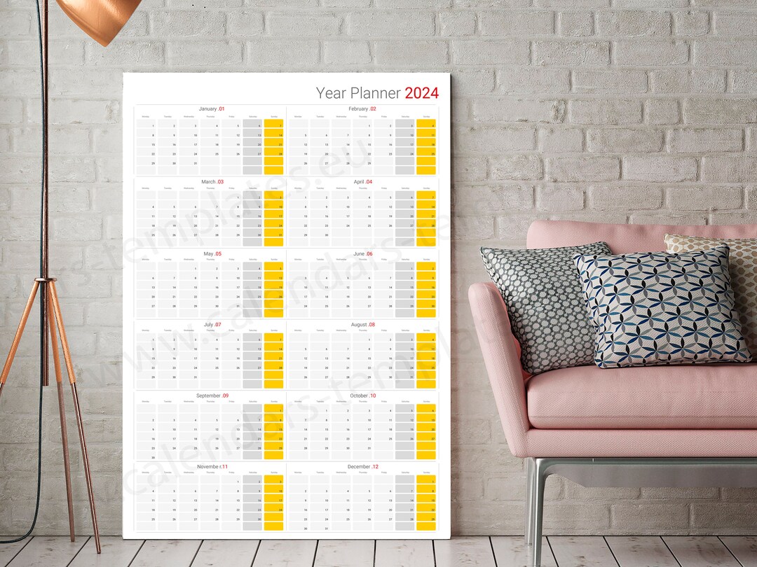 Buy 2024 Year Planner Portrait Wall Planner Agenda Calendar in PDF ...