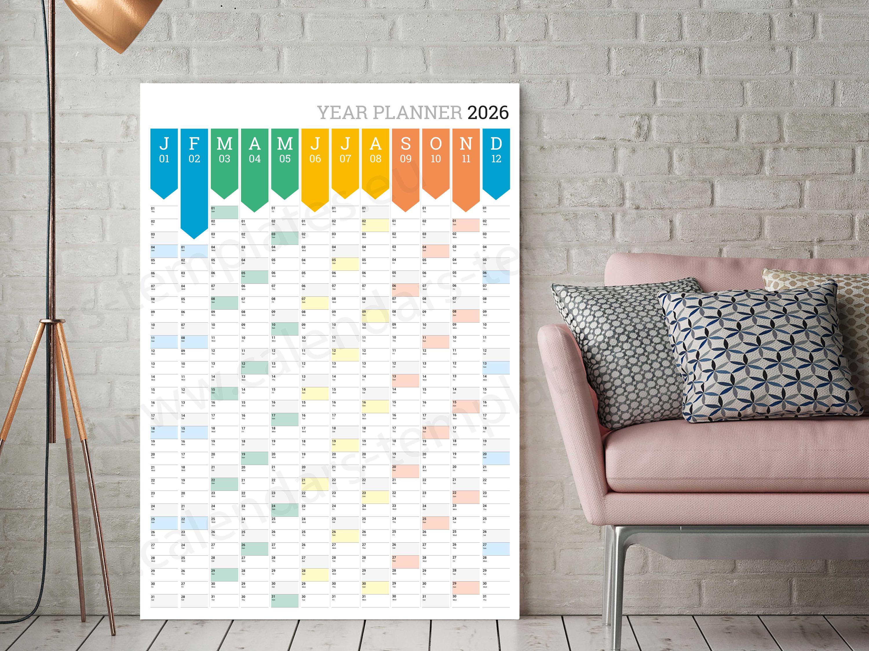 2026 Year Wall Planner. Yearly Big Wall Planner Agenda Calendar ...
