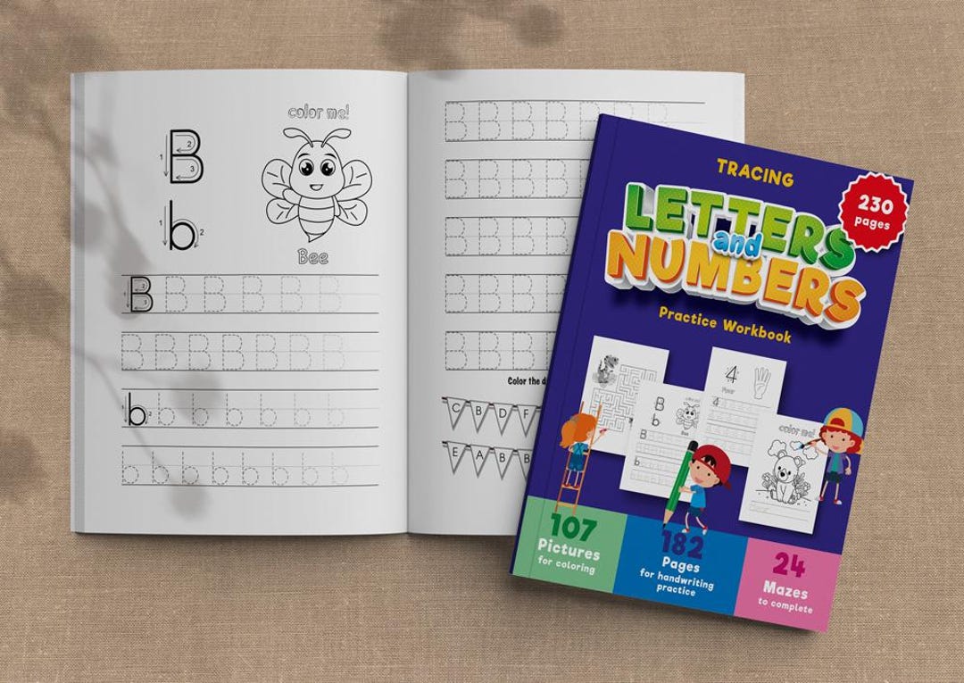 230 Pages. Tracing Letters and Numbers - Practice Worksheet for Kids ...