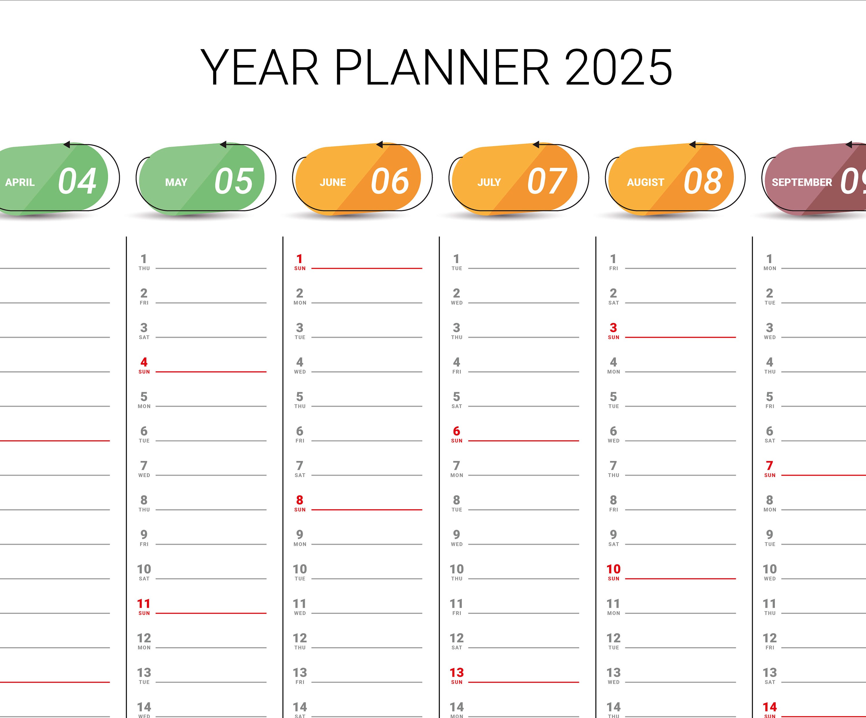 2025 Year Wall Planner. Modern Landscape Year Wall Planner Template ...