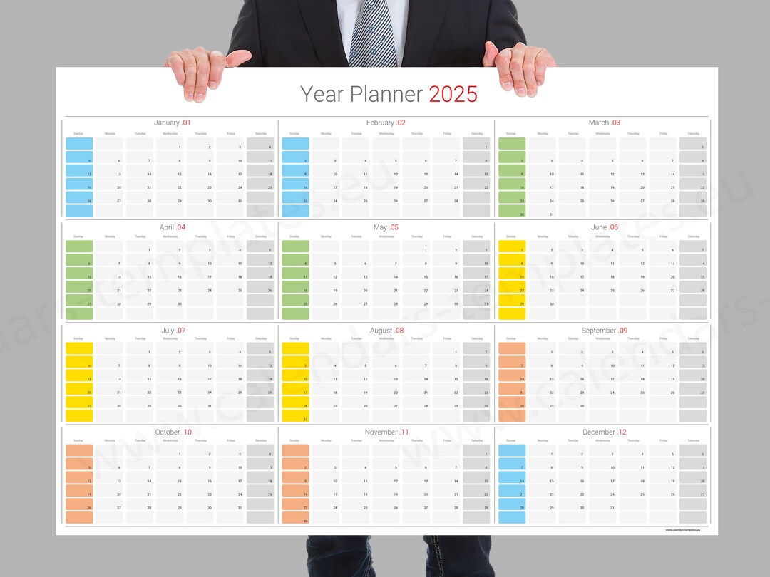 2025 Year Planner | Wall Planner | Big Wall Calendar | Large | Instant ...