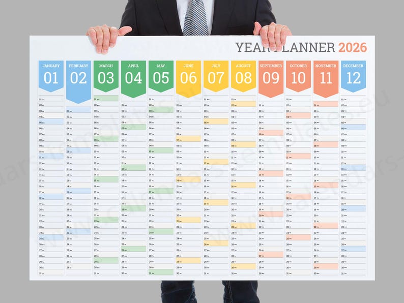 2026 Printable Yearly Wall Horizontal Planner - Kp-w12-color - Etsy Ireland