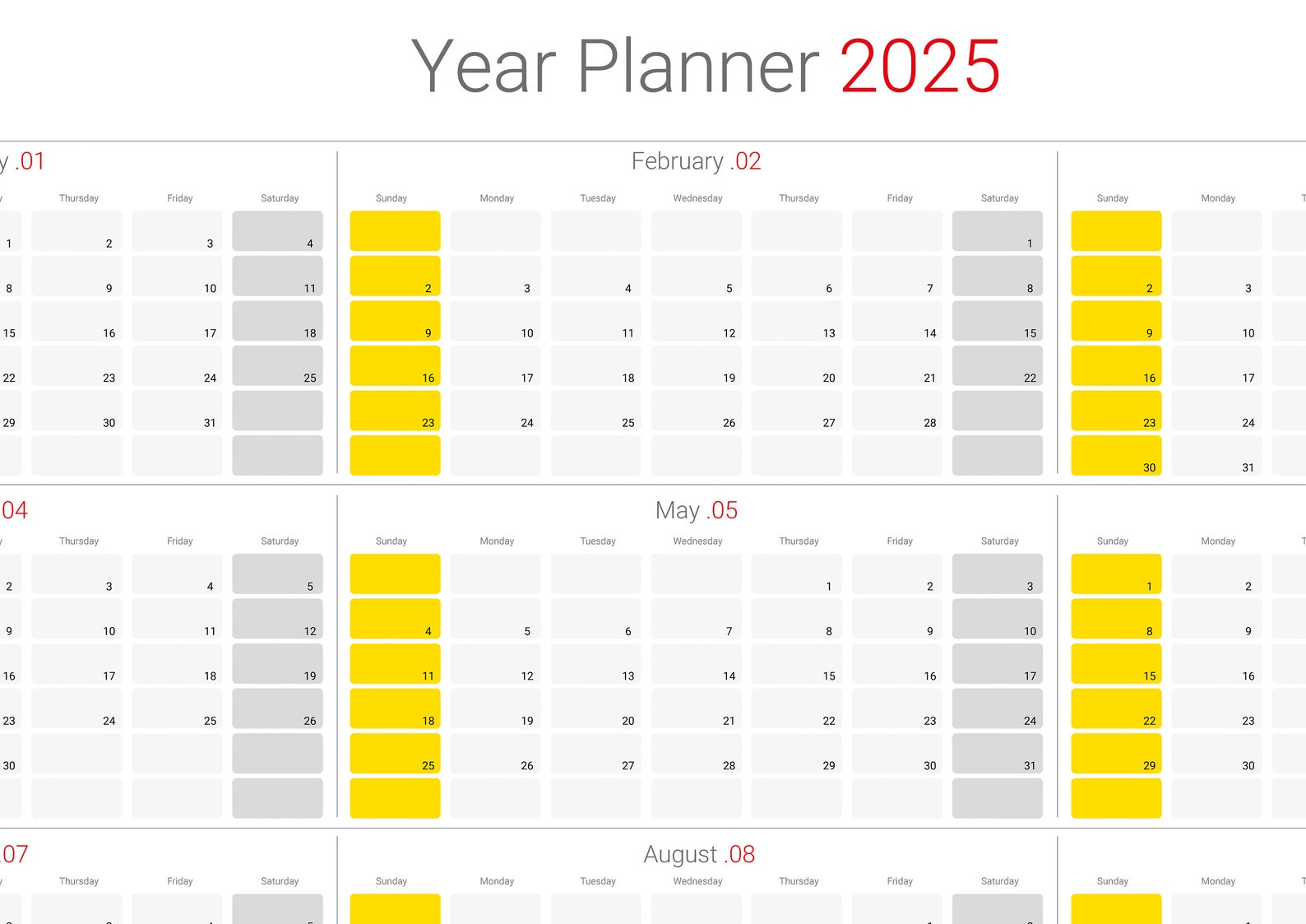 2025 Year Planner | Wall Planner | Big Wall Calendar | Large | Instant ...