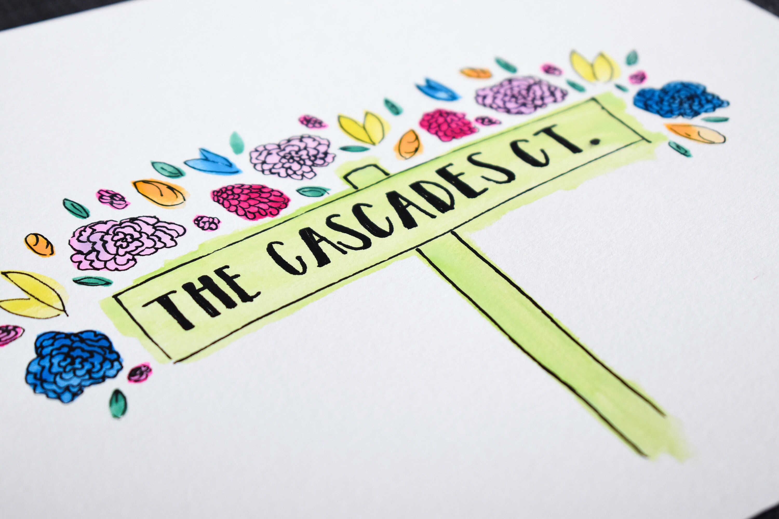 Arte de letrero de calle personalizado: acuarela y tinta - Etsy España