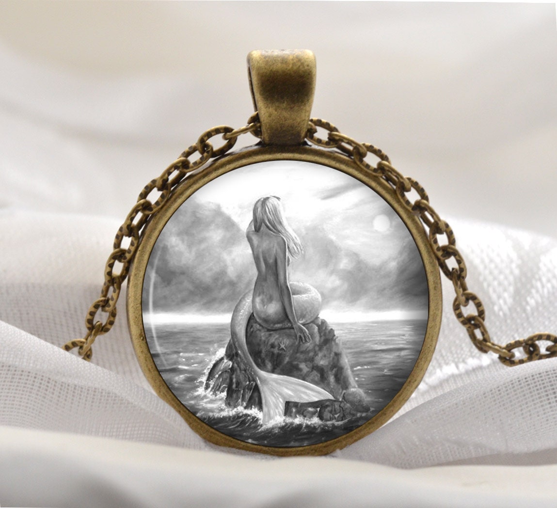 Mermaid Necklace Mermaid Jewelry Black and White Mermaid | Etsy