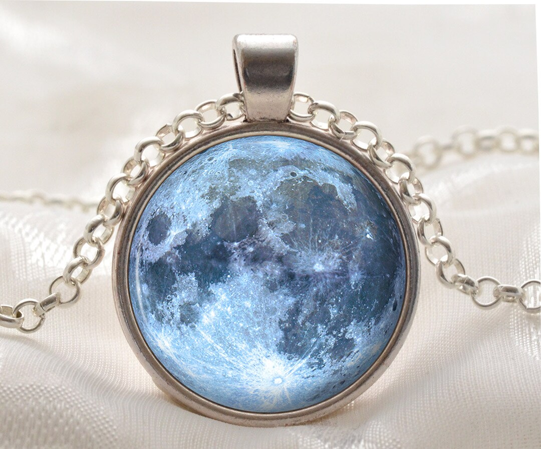 Moon Pendant - Blue Moon Jewelry - Moon Necklace - Space Gift for Women ...