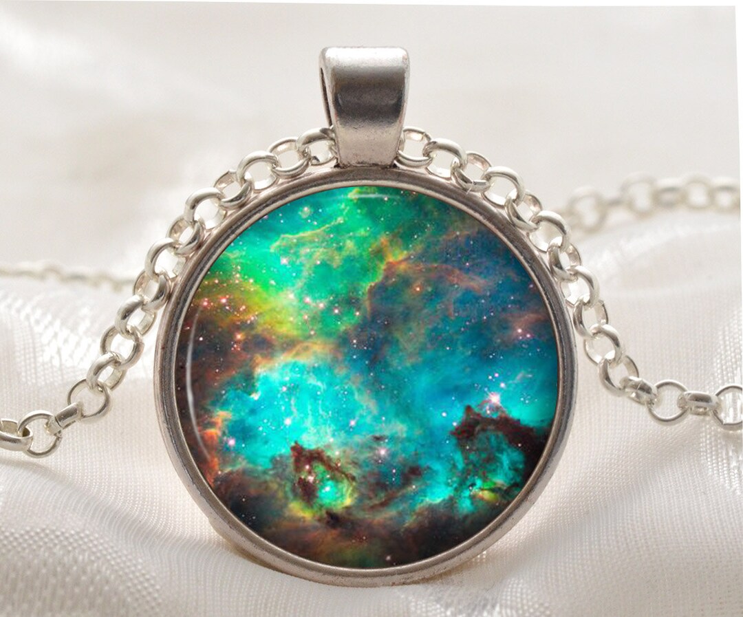 Nebula Necklace - Galaxy Pendant - Hubble Space Jewelry - Green Blue ...