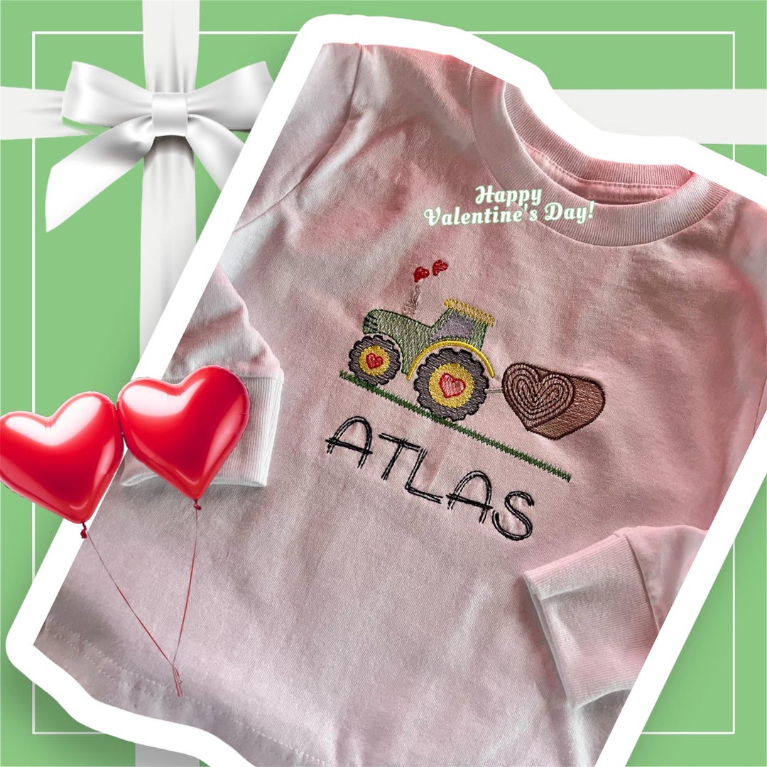 Embroidered Tractor Pulling Heart Hay Bale Valentine Shirt - Etsy
