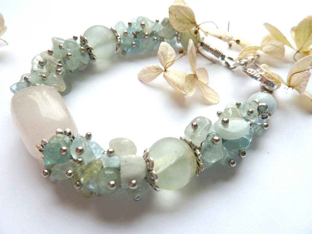 Light Blue Wedding, Natural Stone Jewelry, Pink Blue Jewels, Aquamarine ...