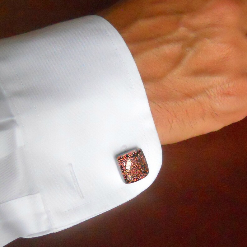 Red Dichroic Glass Cuff Links Fused Glass Cufflinks Formal | Etsy