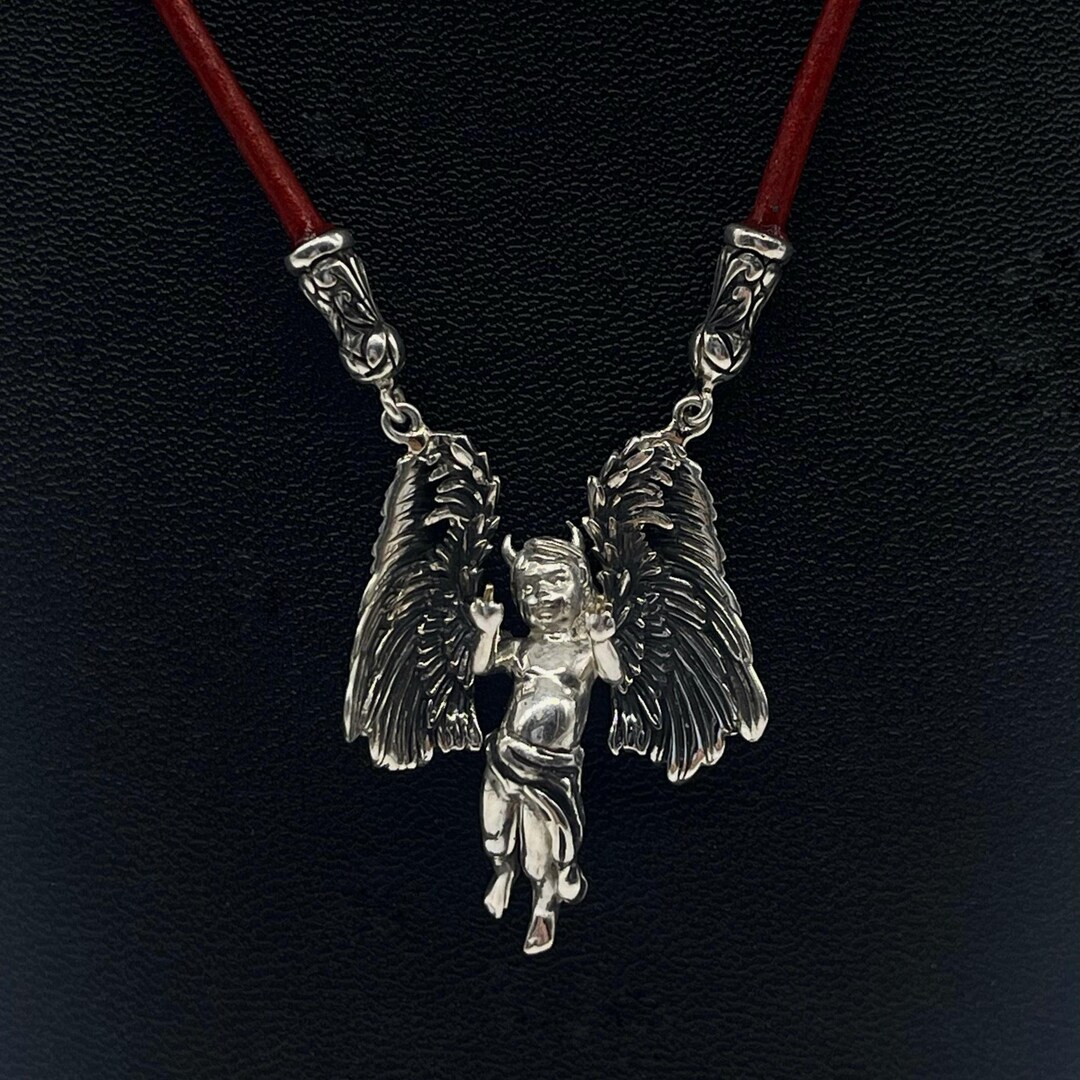 Sterling Silver Middle Finger Angel Baby Necklace 925, 18K Gold Fingers ...