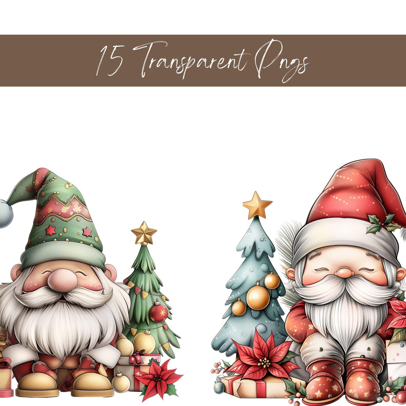 Christmas Gnomes Clipart - 15 Transparent PNG - Instant Download ...