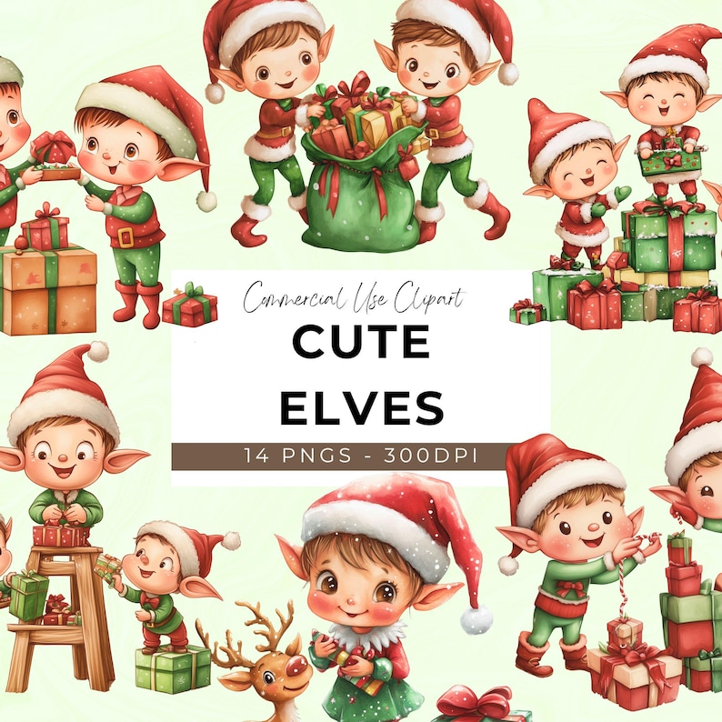 Cute Christmas Elves Clipart 14 Transparent PNG Instant Download Elf ...