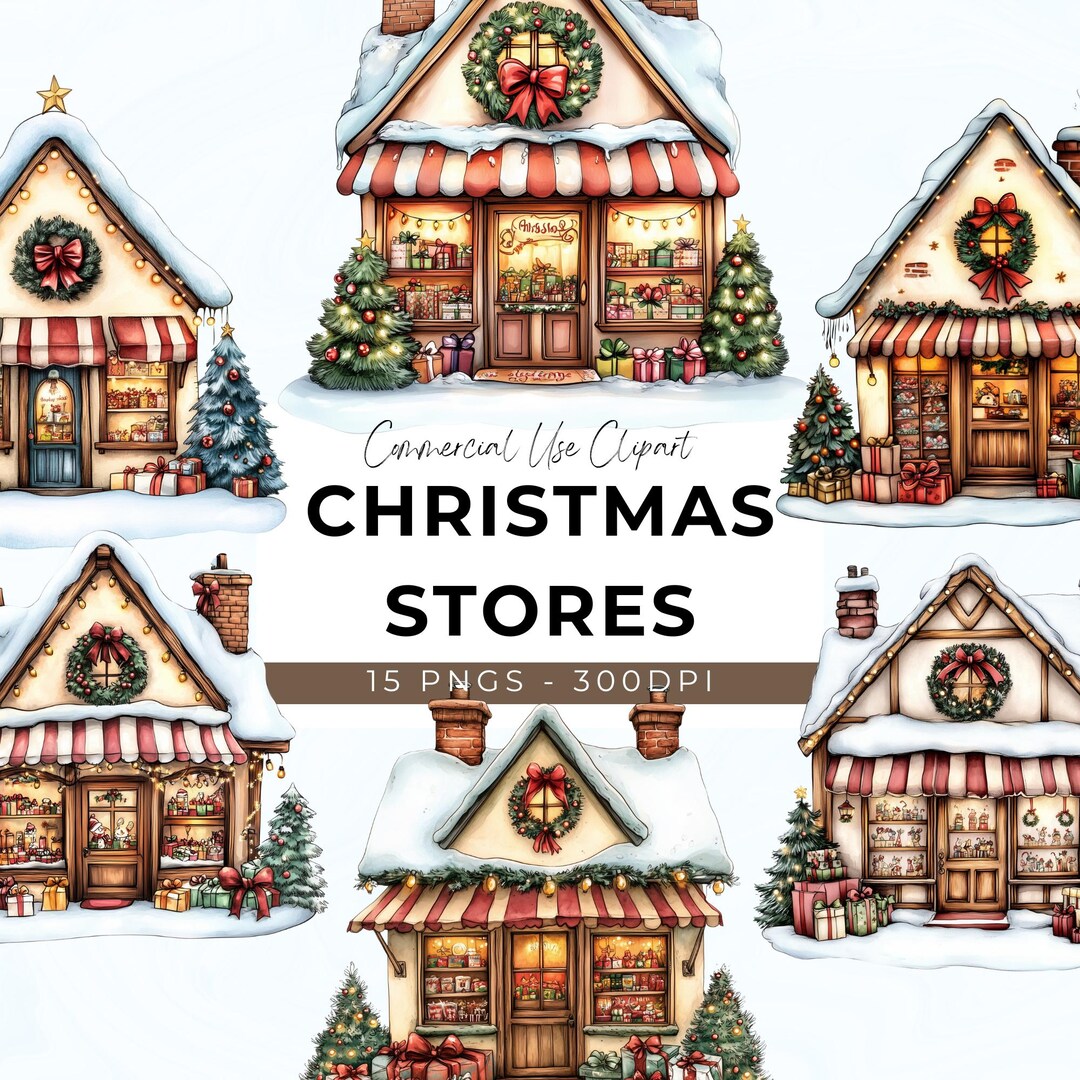 Christmas Storefront Clipart - 15 Transparent PNG - Instant Download ...