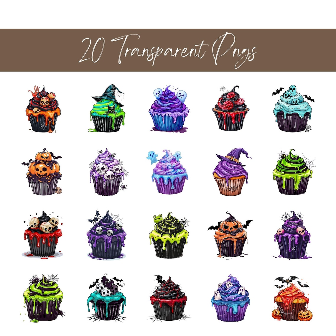 Halloween Cupcakes Clipart - 20 Transparent PNG - Instant Download ...