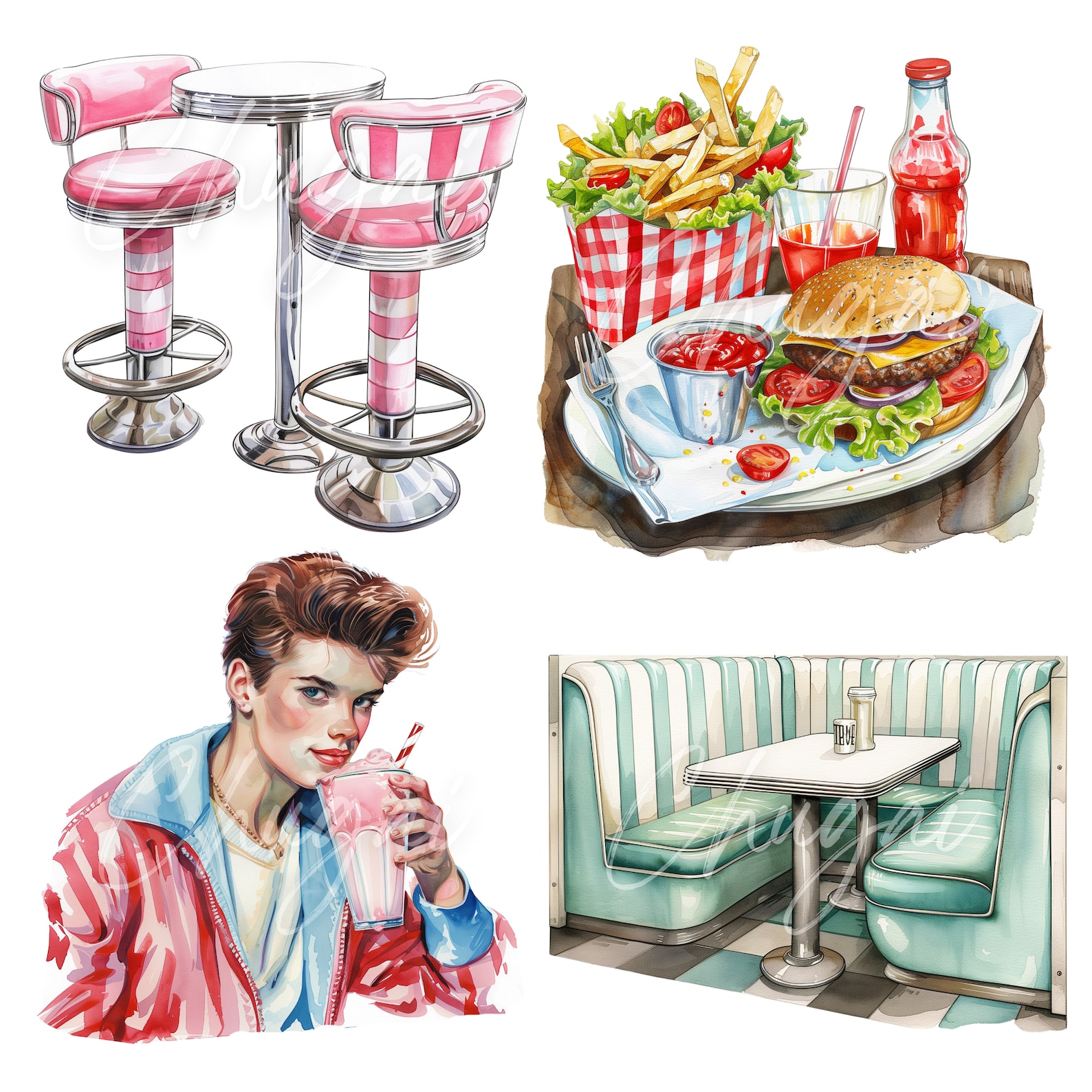 12 PNG - Retro Diner Clipart - Digital Download - Clip Art - Craft ...