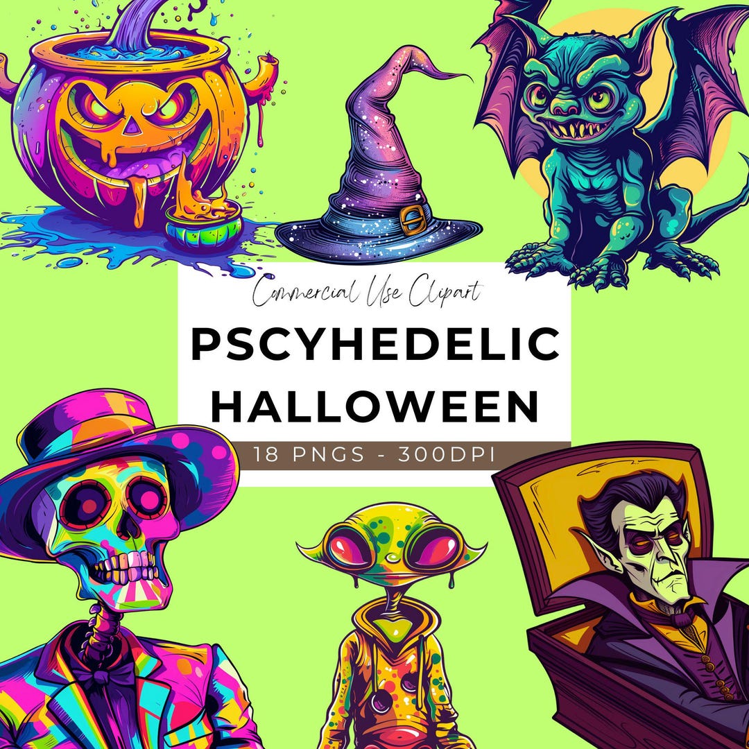 Retro Halloween Clipart Set - 18 Transparent PNG - Instant Download ...