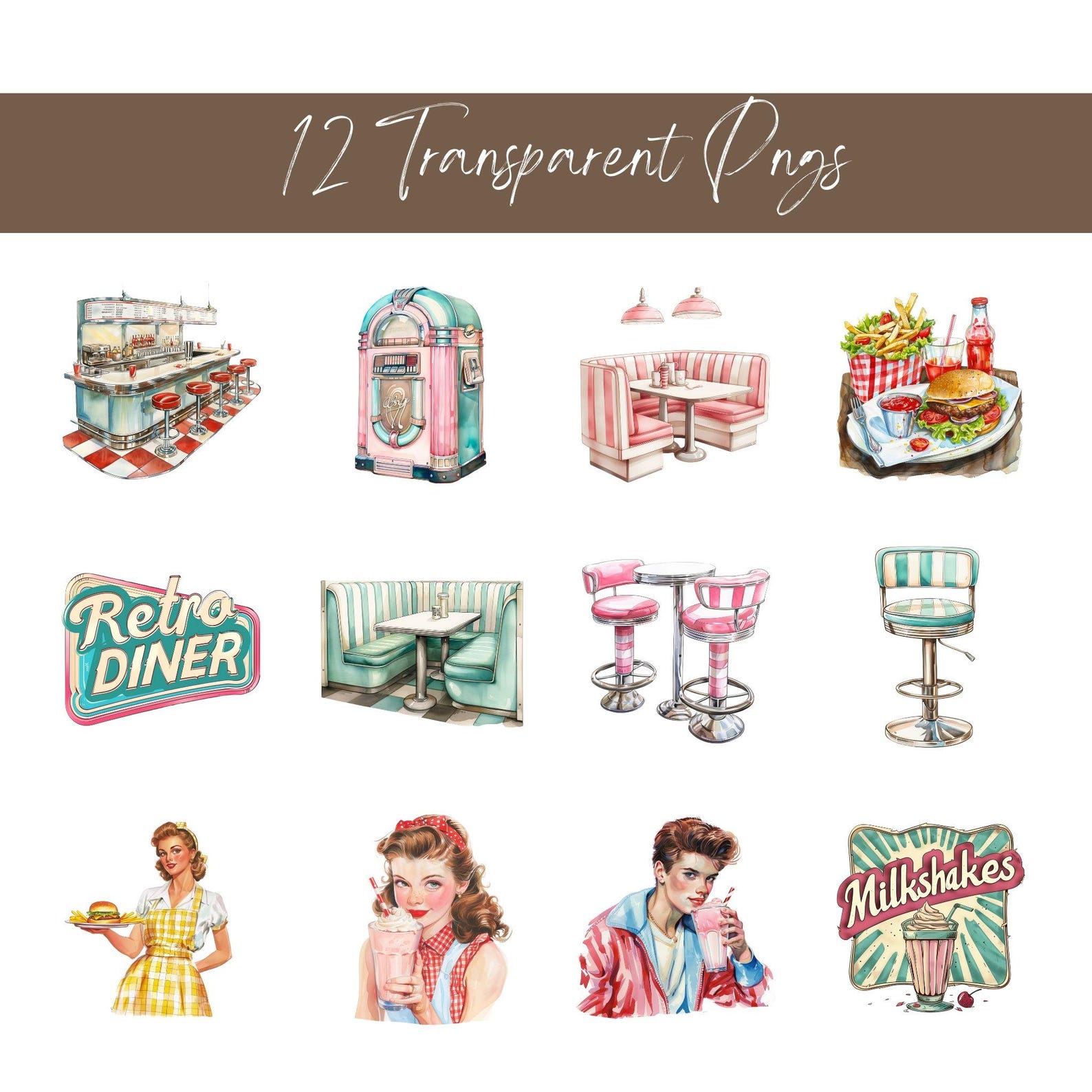 Retro Diner Clipart 12 Transparent PNG Digital Download Clip Art Craft ...