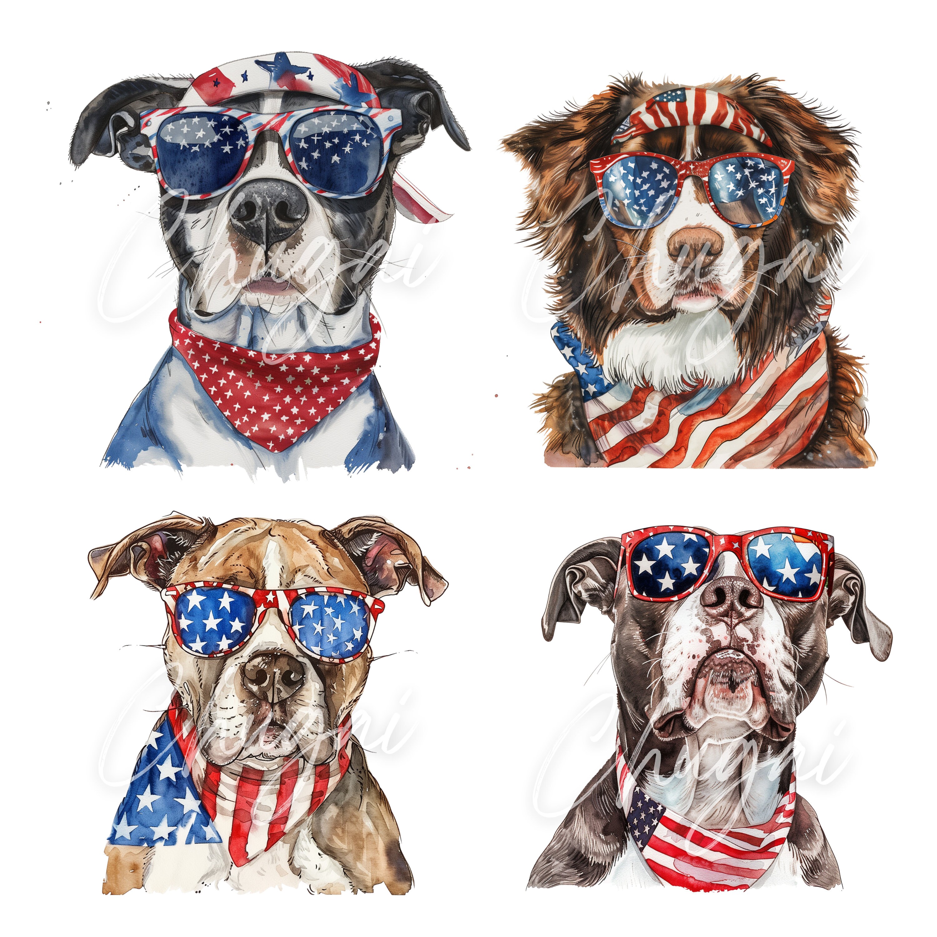 10 PNG - 4th July Independence Day Dogs Clipart - Transparent - Digital ...