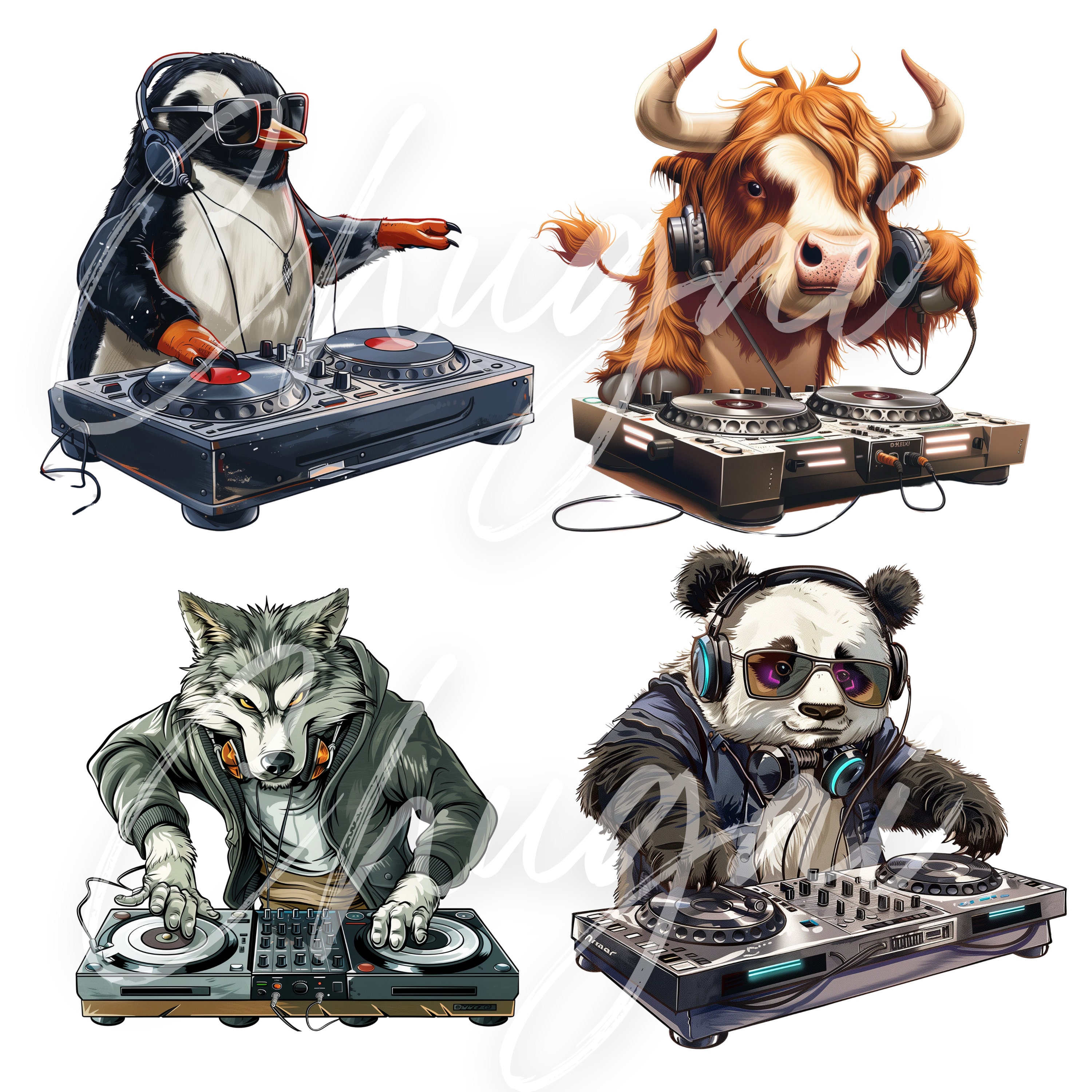 10 PNG DJ Animals Clipart Digital Download Design Digital Craft Card ...