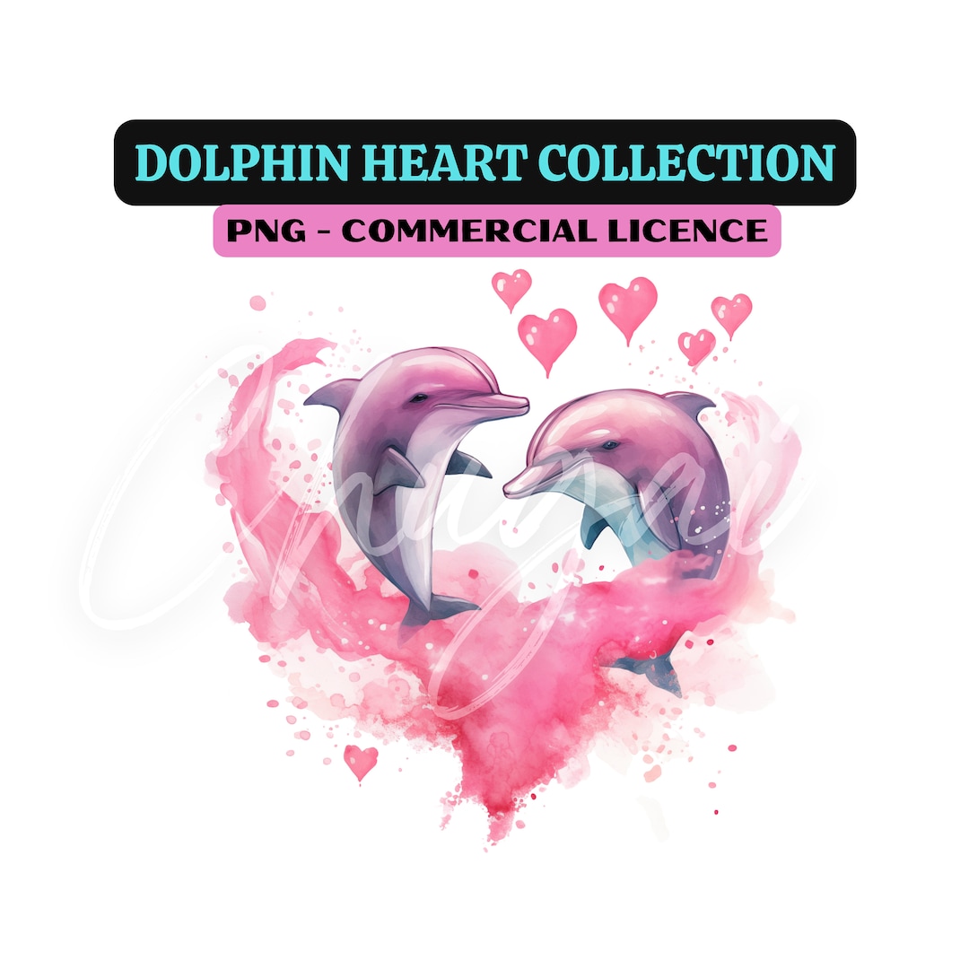 6 PNG Dolphin Heart Digital Download Design Digital Craft Card Making ...