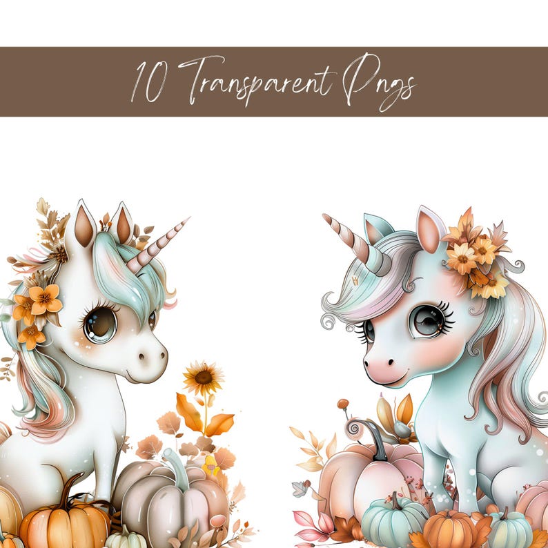 Autumn Unicorns Clipart 10 Transparent PNG Instant Download Fall ...