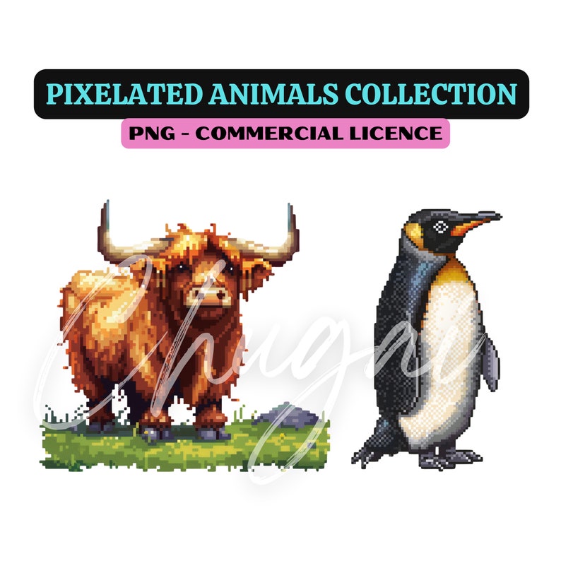 12 PNG Pixelated Animal Clip Art Digital Download Design Digital Craft ...