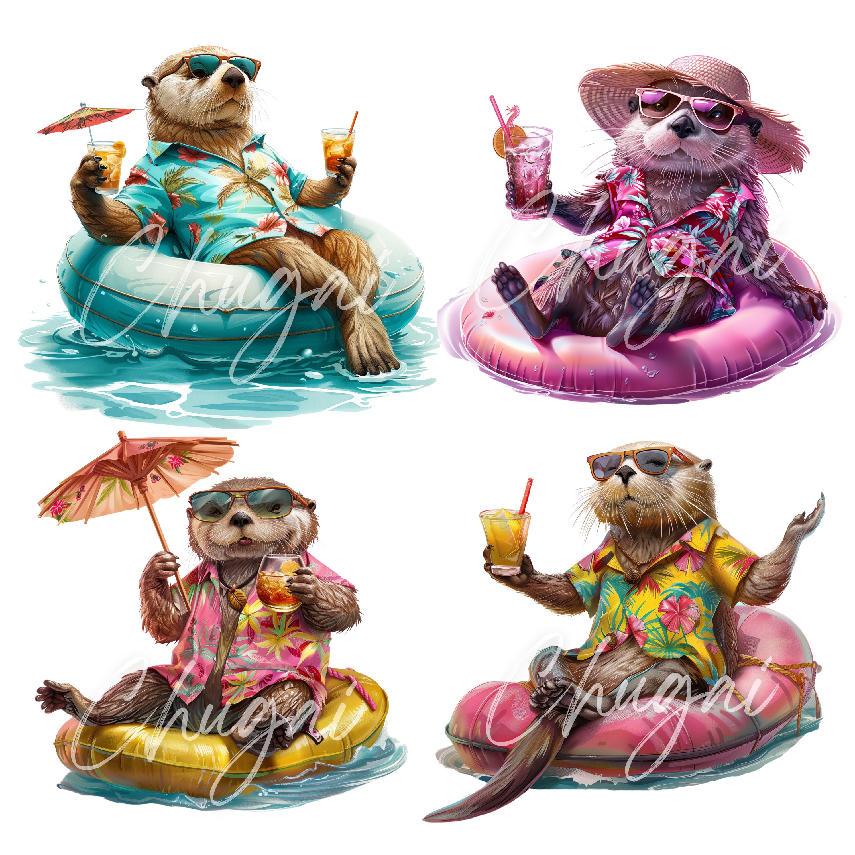 Otter Clipart Sea Otters Floating Clipart 10 PNG Digital Download ...