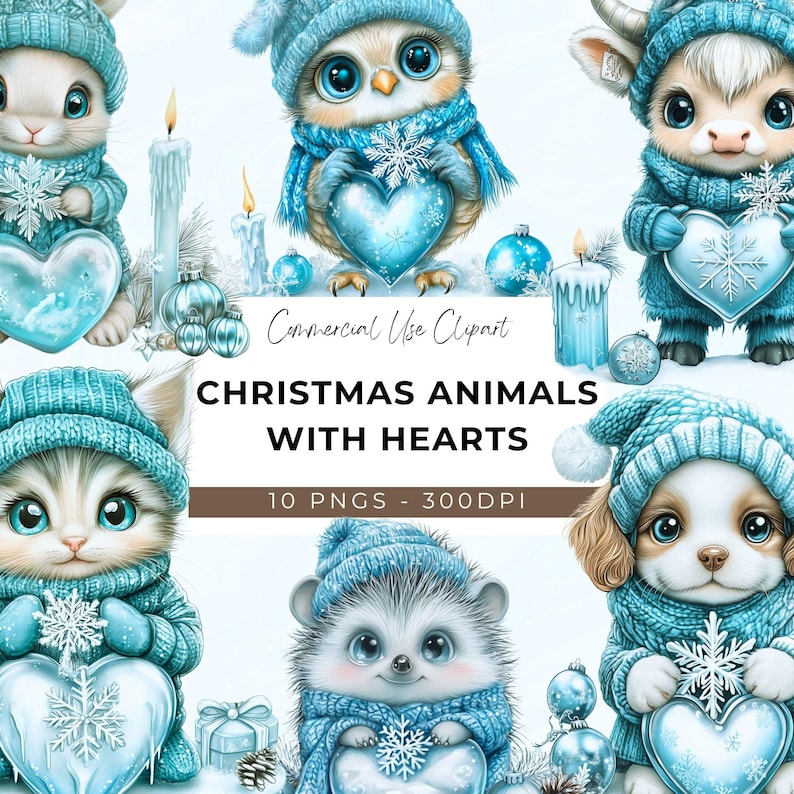 Christmas Animals With Hearts Clipart 10 Transparent PNG Instant ...
