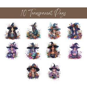 Floral Witch Clip Art - Transparent PNG- Instant Download - Design ...
