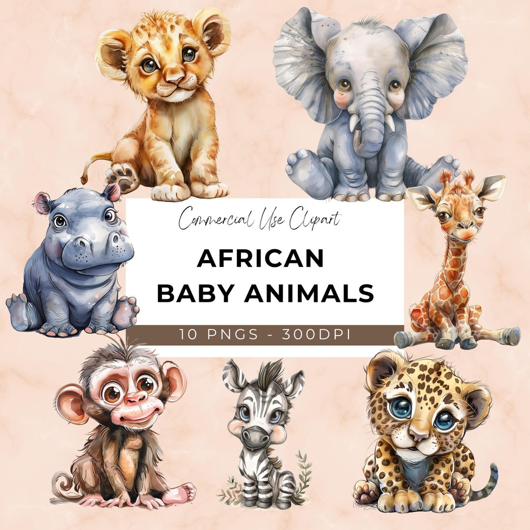 Cute African Baby Animal Clipart - PNG - Digital Download - Crafting ...
