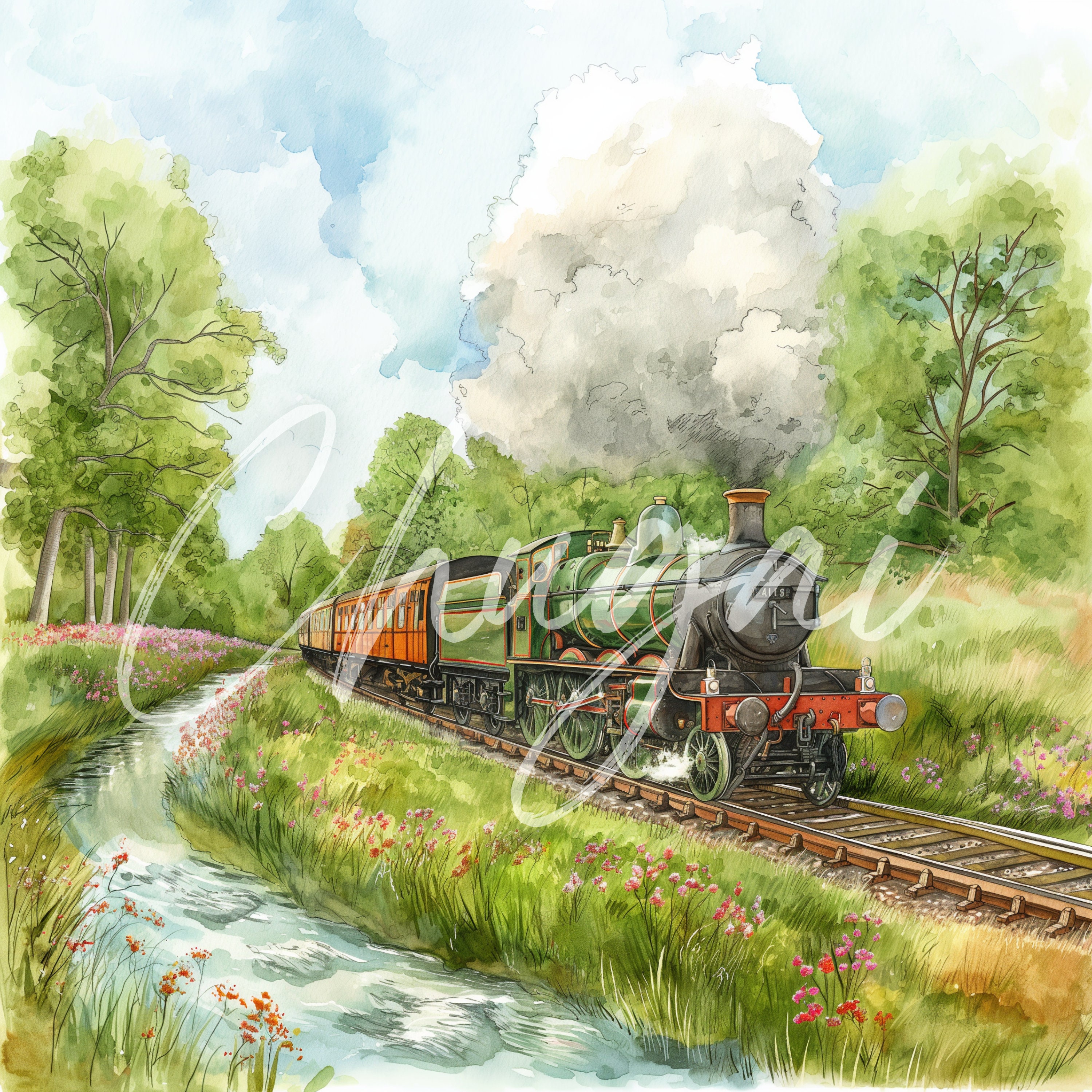 5 PNG - Countryside Steam Trains Digital Art - Square Files - Digital ...